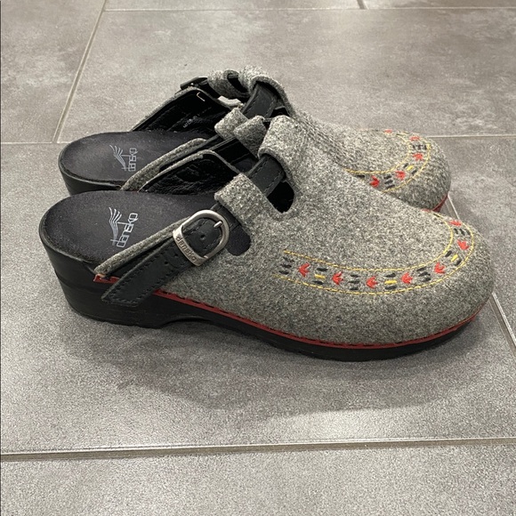 Dansko | Shoes | Dansko Gray Wool Mules With Decorative Stitching Made ...